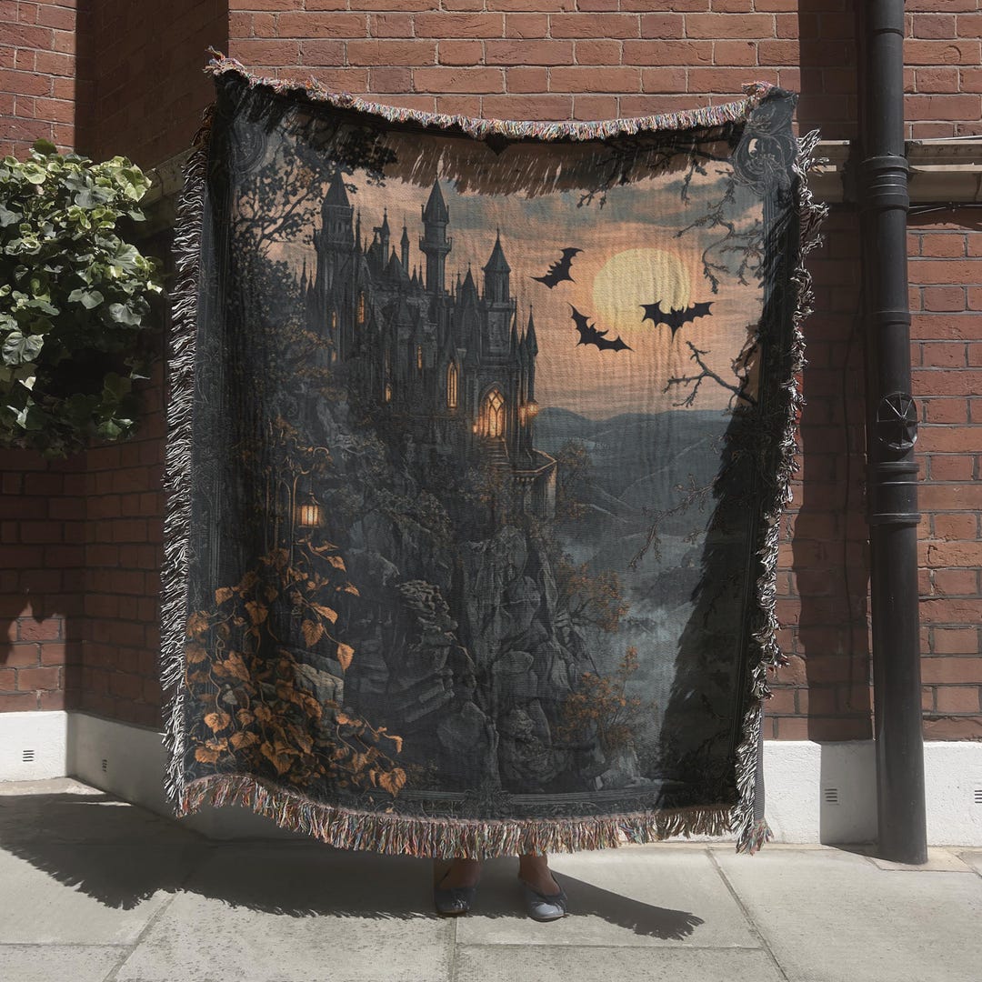 Gothic Vampire Castle Tapestry, Halloween Woven Blanket, Spooky Haunted ...