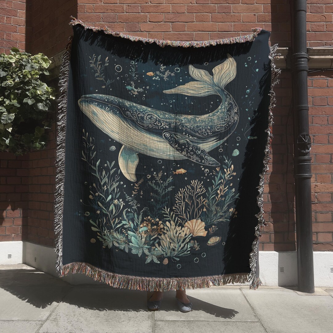 Majestic Whale Woven Throw Blanket, Underwater Sea Animal Tapestry ...