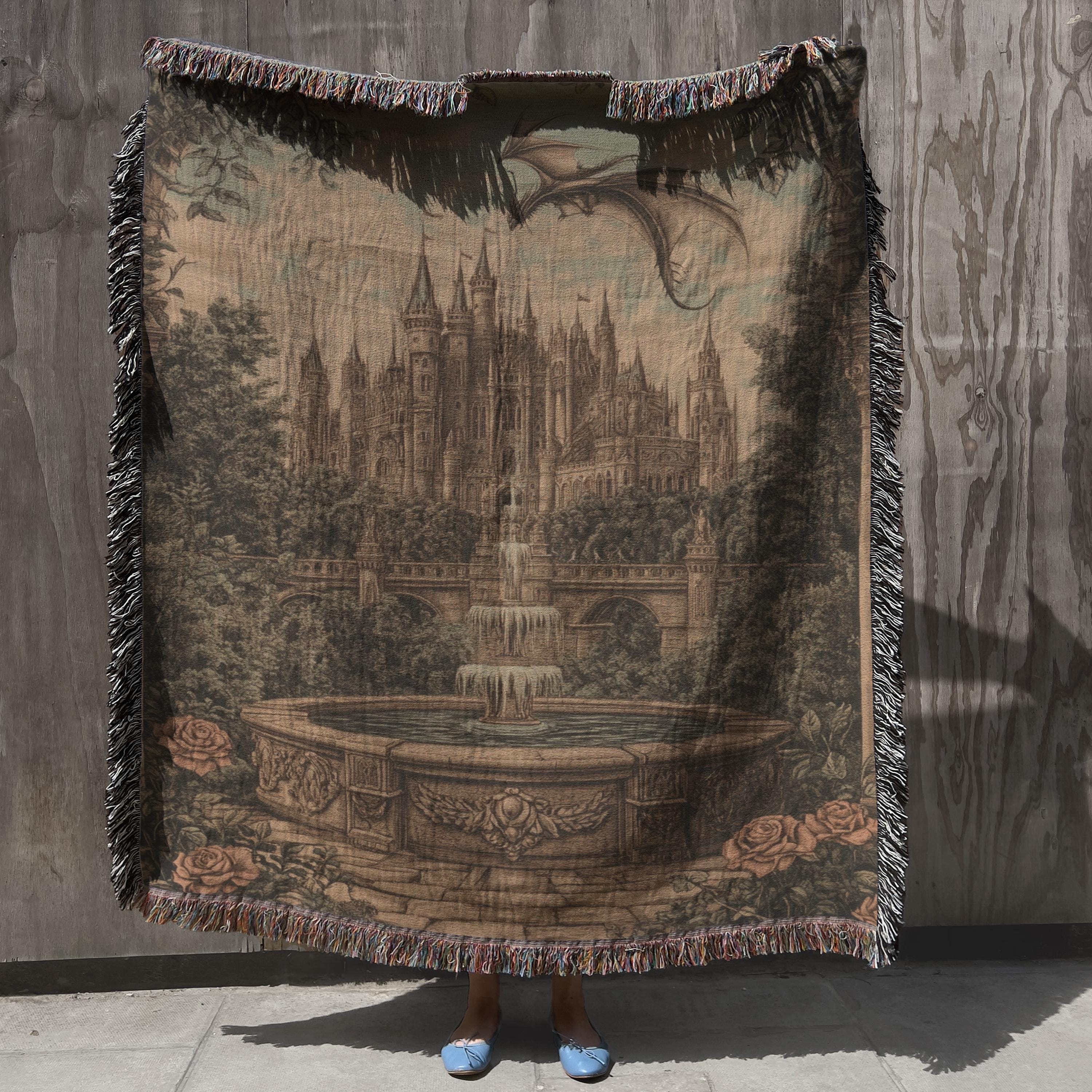 Medieval Tapestry, Castlecore & Dragon Woven Blanket, Floral Fantasy ...