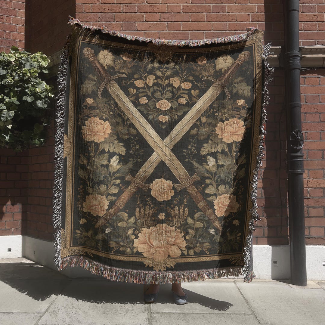 Medieval Tapestry Broad Sword, 100 % Cotton Woven Blanket, Chivalry and ...