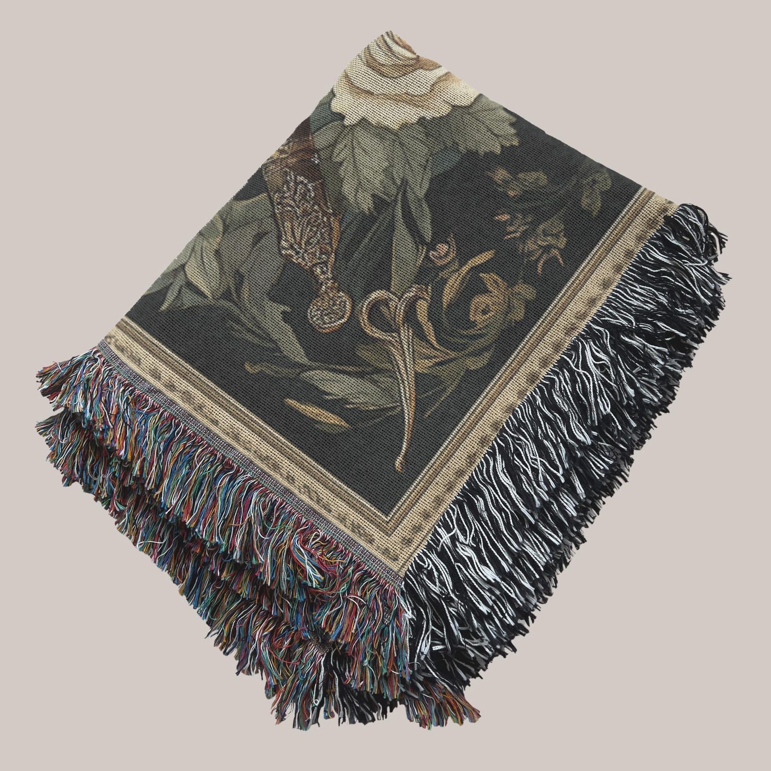 Medieval Sword Tapestry Woven Blanket, Crossed Sword Floral Tapestry ...