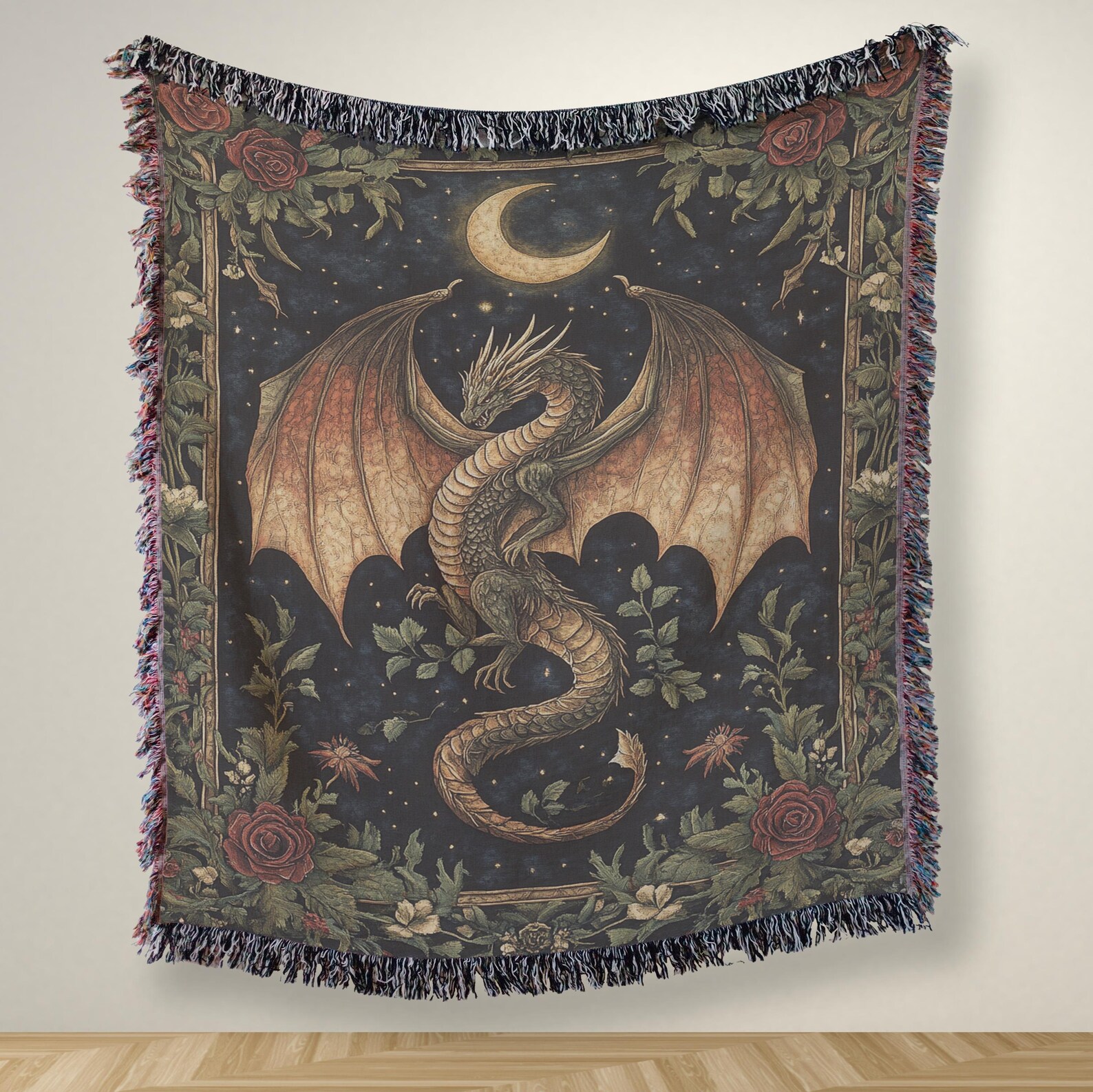 Medieval Dragon Blanket, Whimsigoth Home Decor, Folklore Wall Tapestry ...