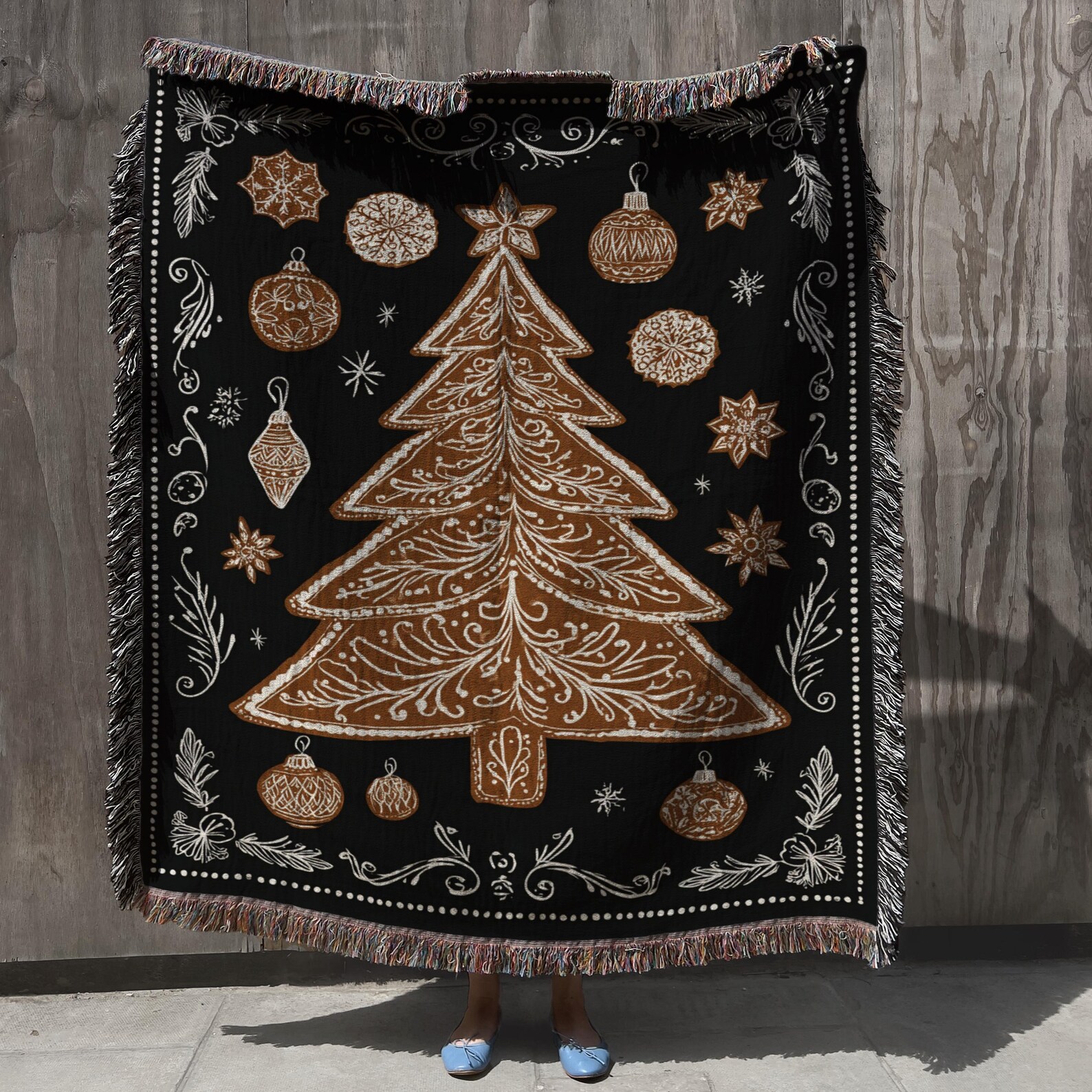 Gingerbread Christmas Tree Woven Blanket, Festive Holiday Tapestry ...