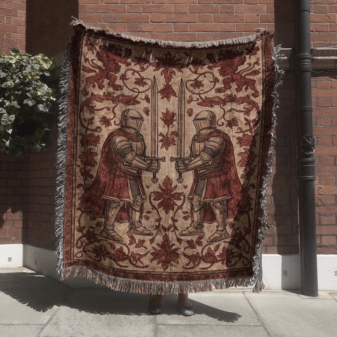 Heraldry Knights Duel Woven Blanket; Medieval Armor Tapestry With ...