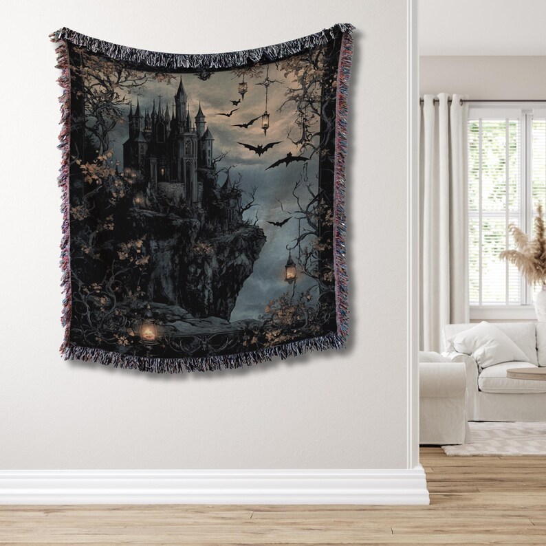 Gothic Vampire Castle Tapestry Woven Blanket With Dark Floral ...