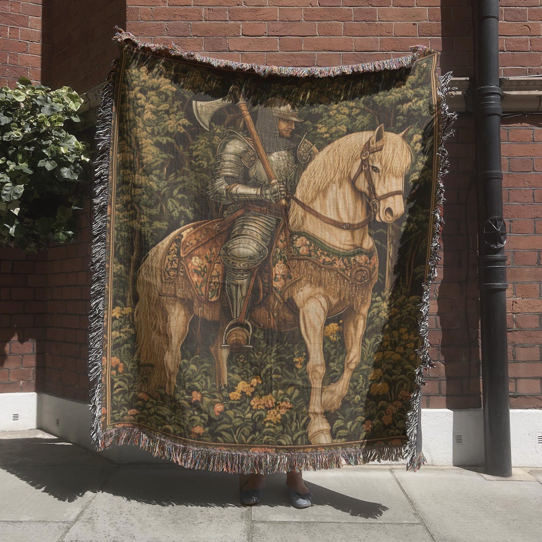 Knight Armor Medieval King Tapestry, Castlecore Art, Knight Horse Woven ...