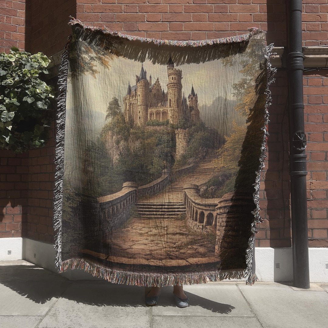 Medieval Castle Woven Tapestry, Castlecore Woven Throw Blanket, Fantasy ...