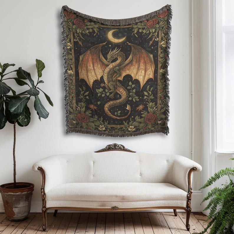 Medieval Dragon Blanket, Whimsigoth Home Decor, Folklore Wall Tapestry ...