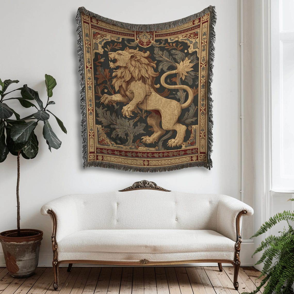 Medieval Lion Woven Blanket, Heraldric Tapestry, Gothic Renaissance ...