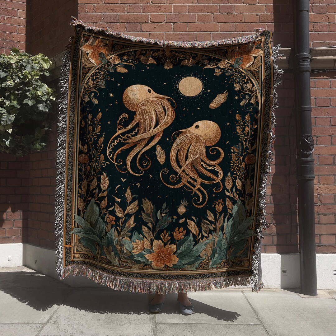 Whimsigoth Octopus Tapestry; Oceanic Sea Animal Woven Blanket With ...