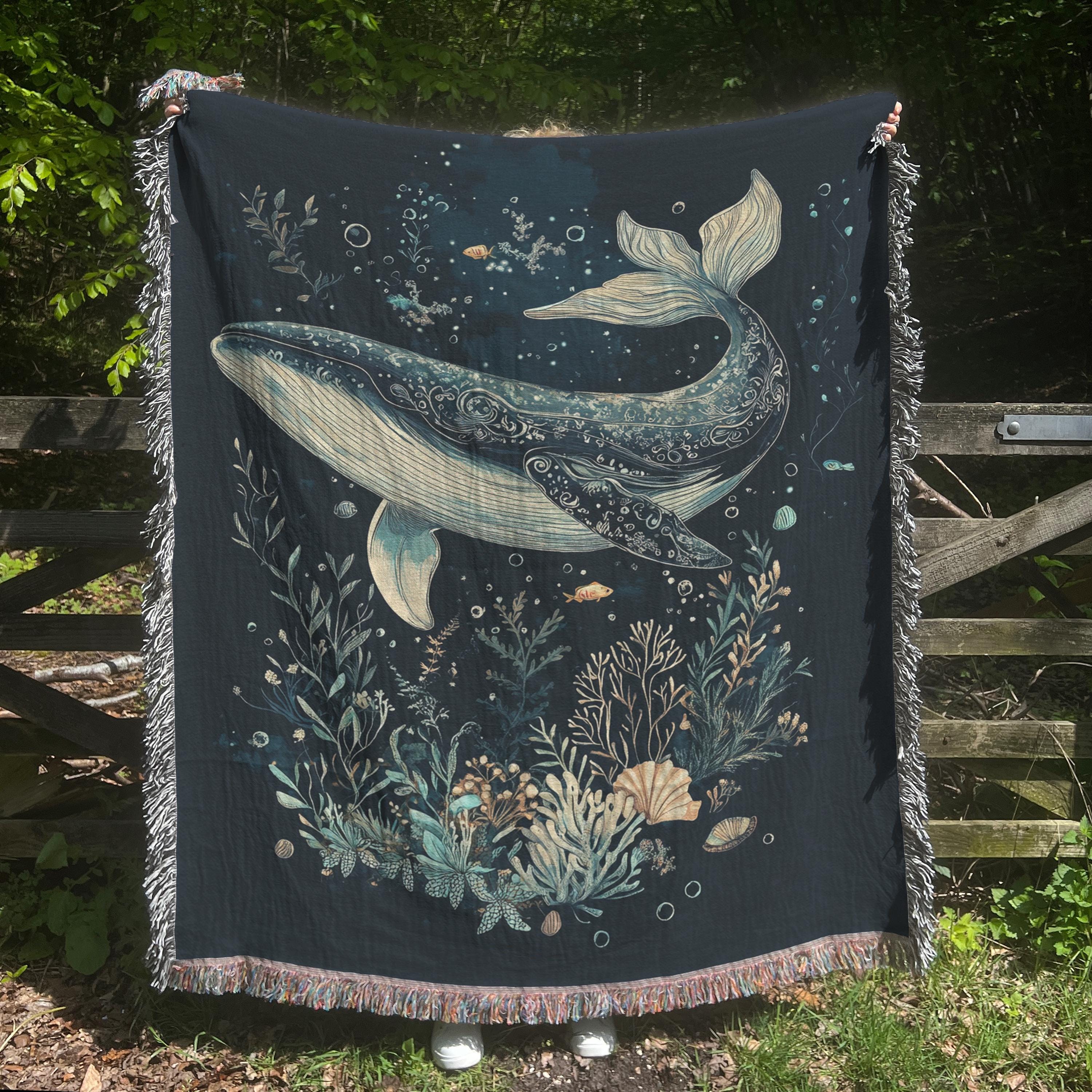 Majestic Whale Woven Throw Blanket, Underwater Sea Animal Tapestry ...