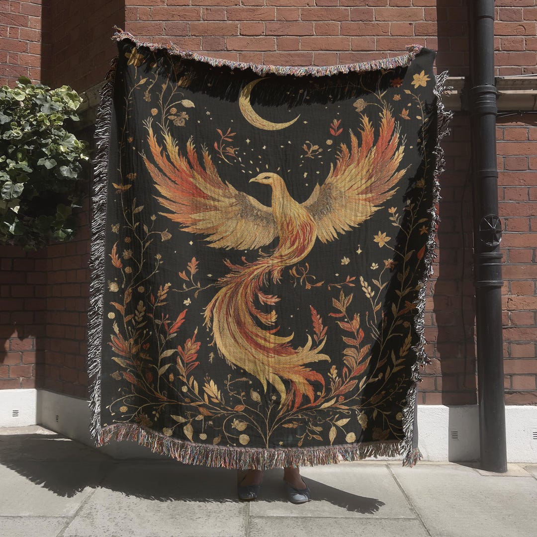 Medieval Phoenix Wall Tapestry, Celestial Fantasy Bird Woven Blanket ...