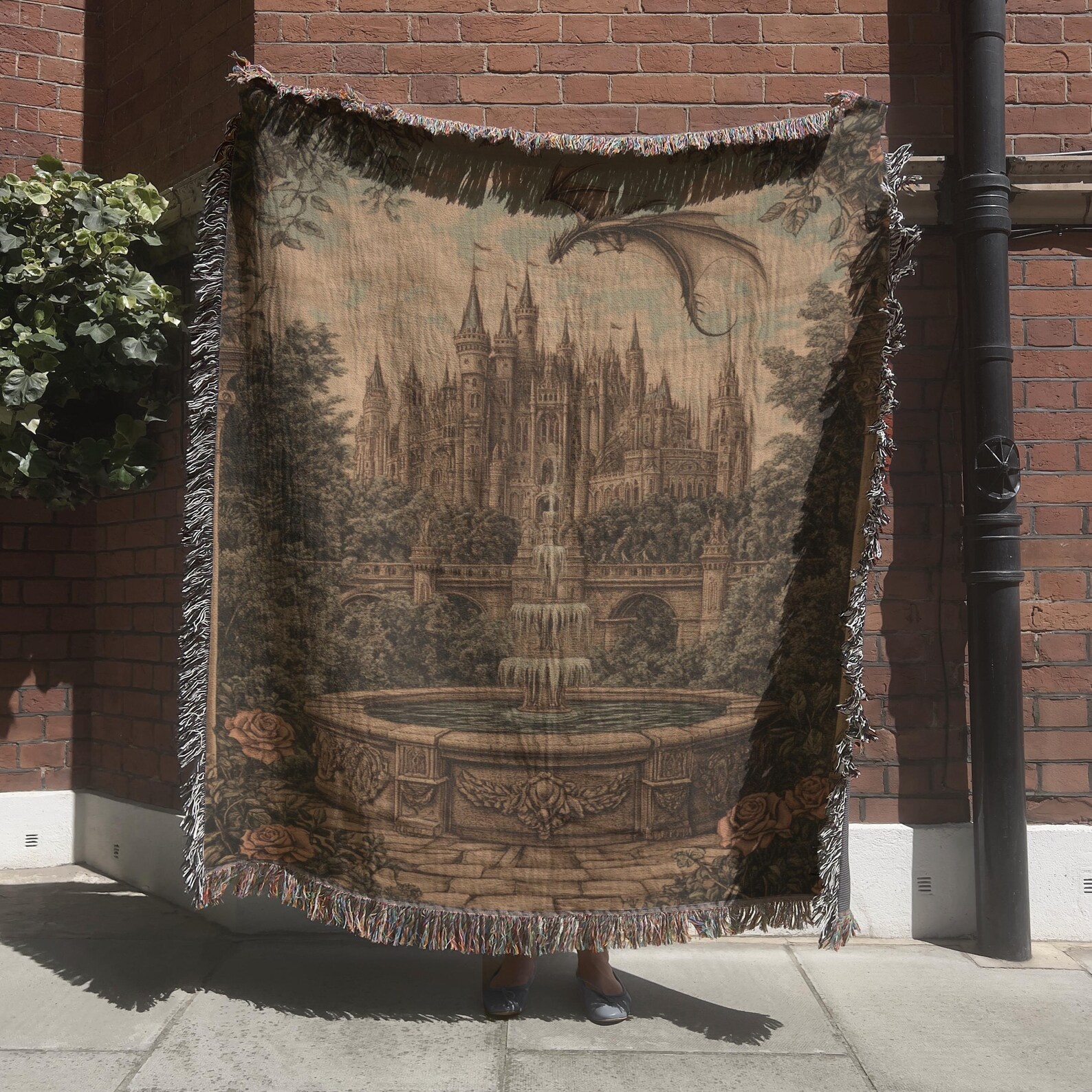 Medieval Tapestry, Castlecore & Dragon Woven Blanket, Floral Fantasy ...