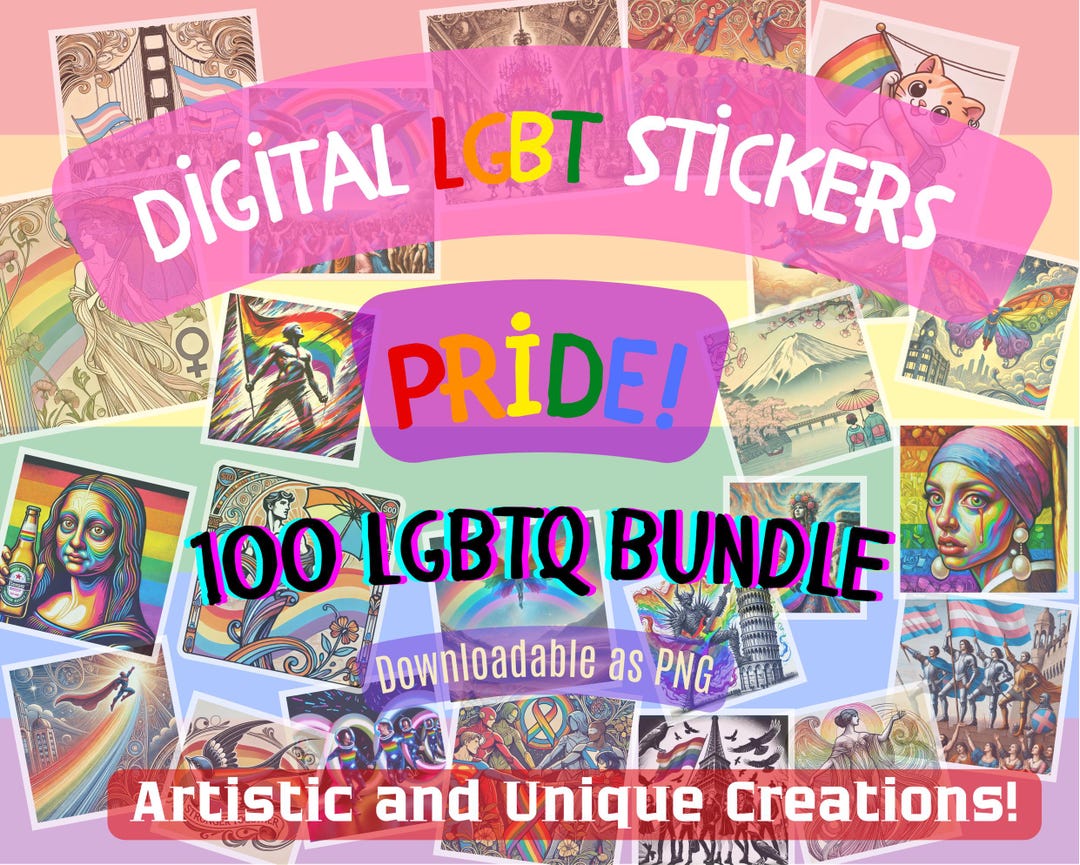 LGBT Digital Stickers Pride Stickers 100 PNG Bundle Art Nouveau Gay ...