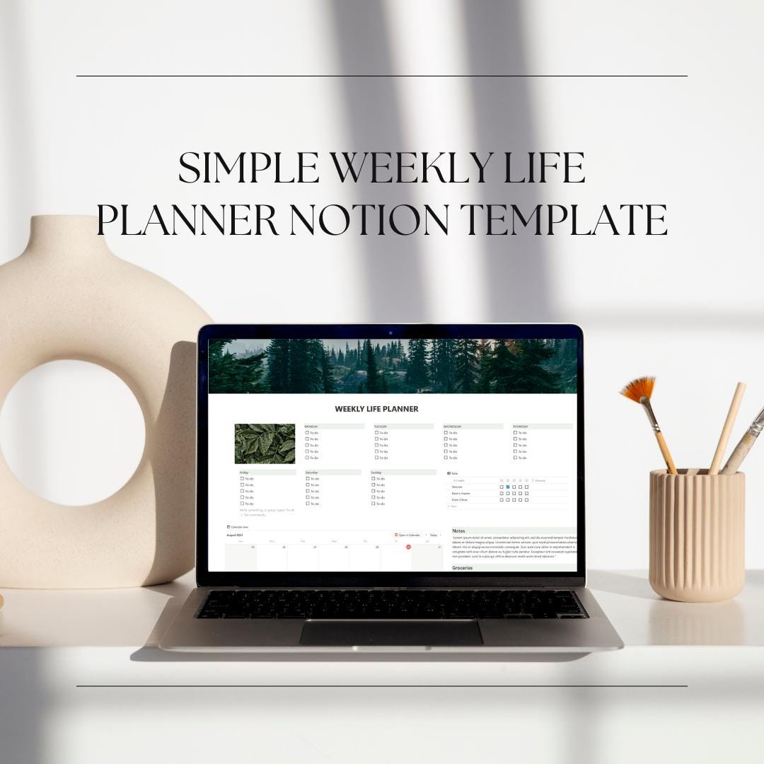 Notion Template Simple Weekly Planner, Green Forest Aesthetic - Etsy