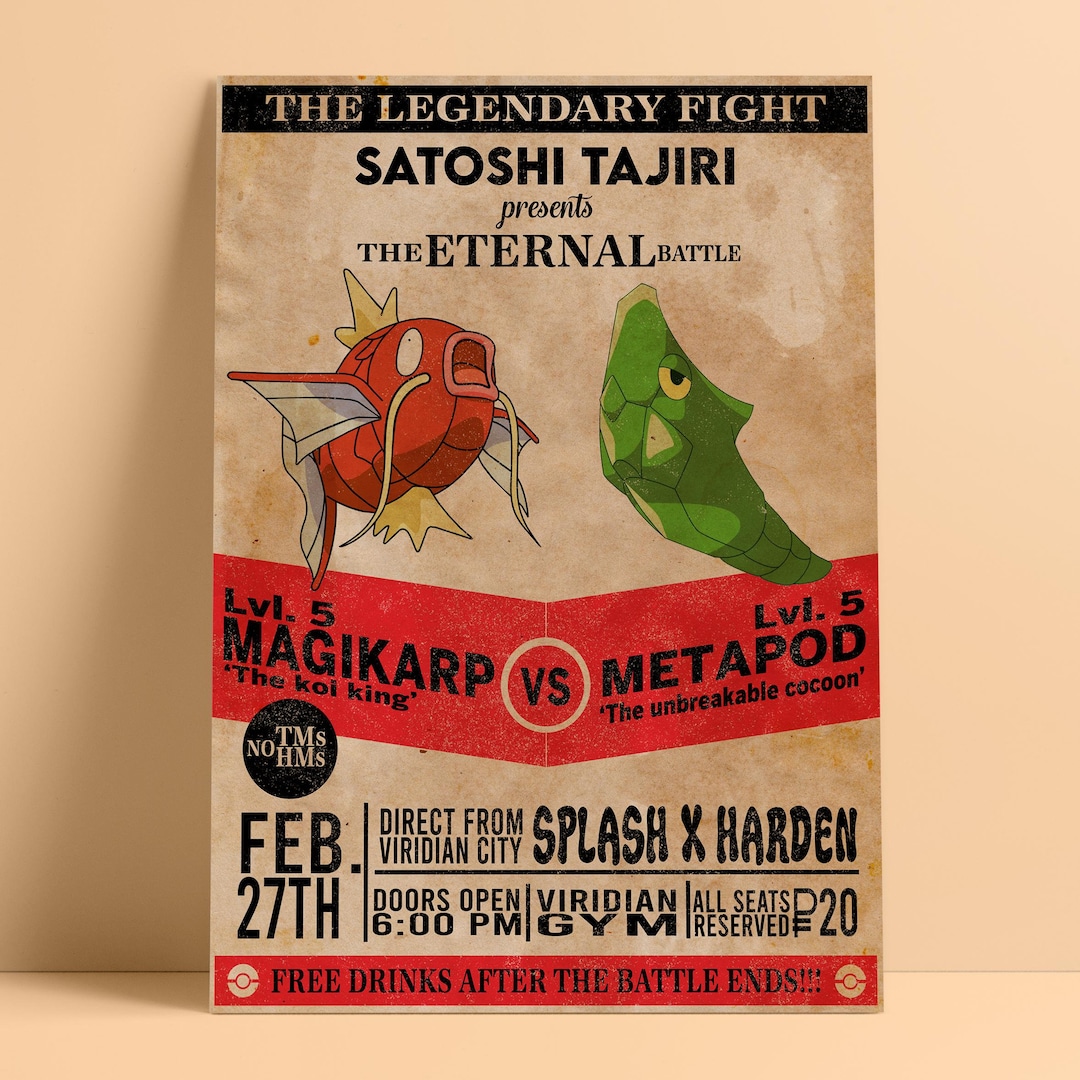 Pokemon Poster Magikarp VS Metapod Print Pokemon Vintage Poster ...