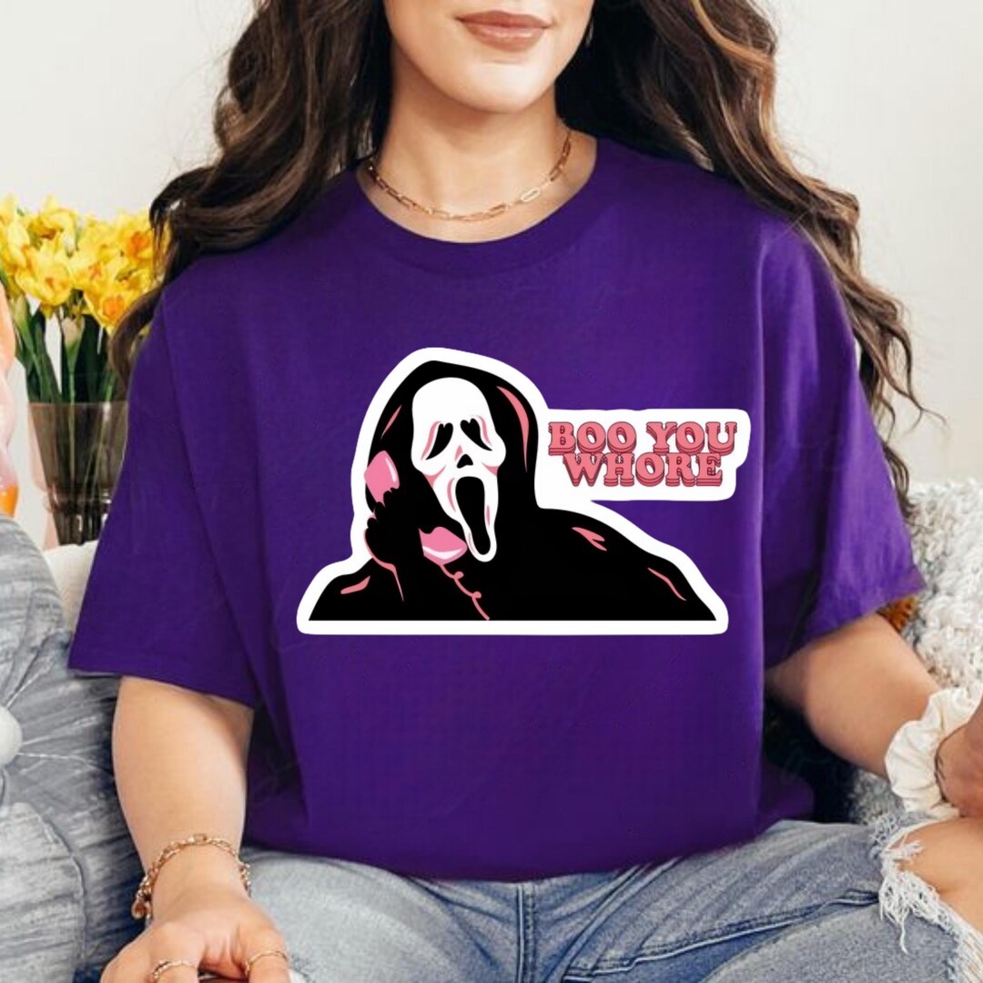 Funny Halloween Scream Ghost T-shirt, Boo You Whore Meme Tee, Pink ...