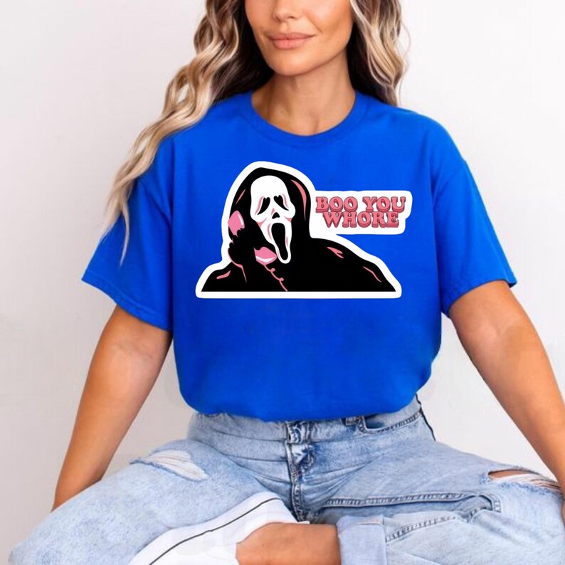 Funny Halloween Scream Ghost T-shirt, Boo You Whore Meme Tee, Pink ...