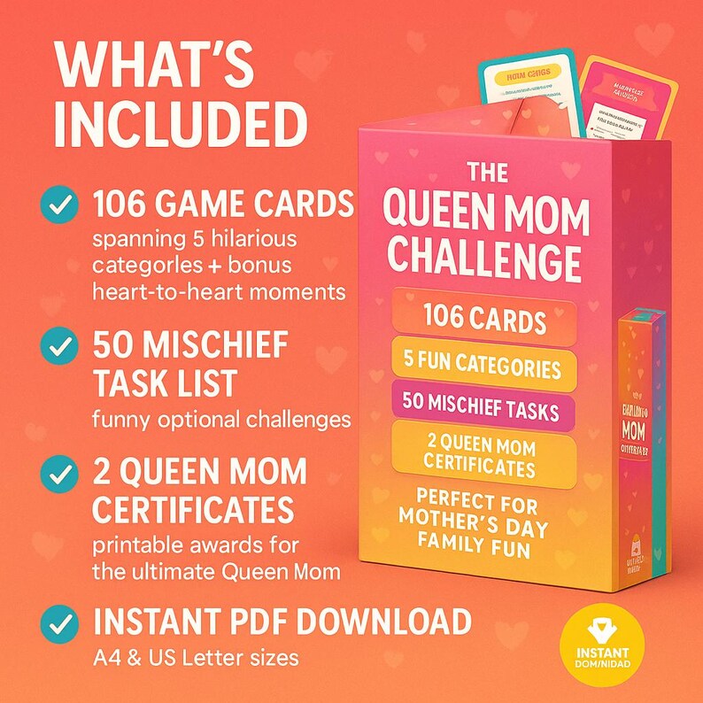 The Queen Mom Challenge,106 Printable Mother’s Day Game Cards,funny ...