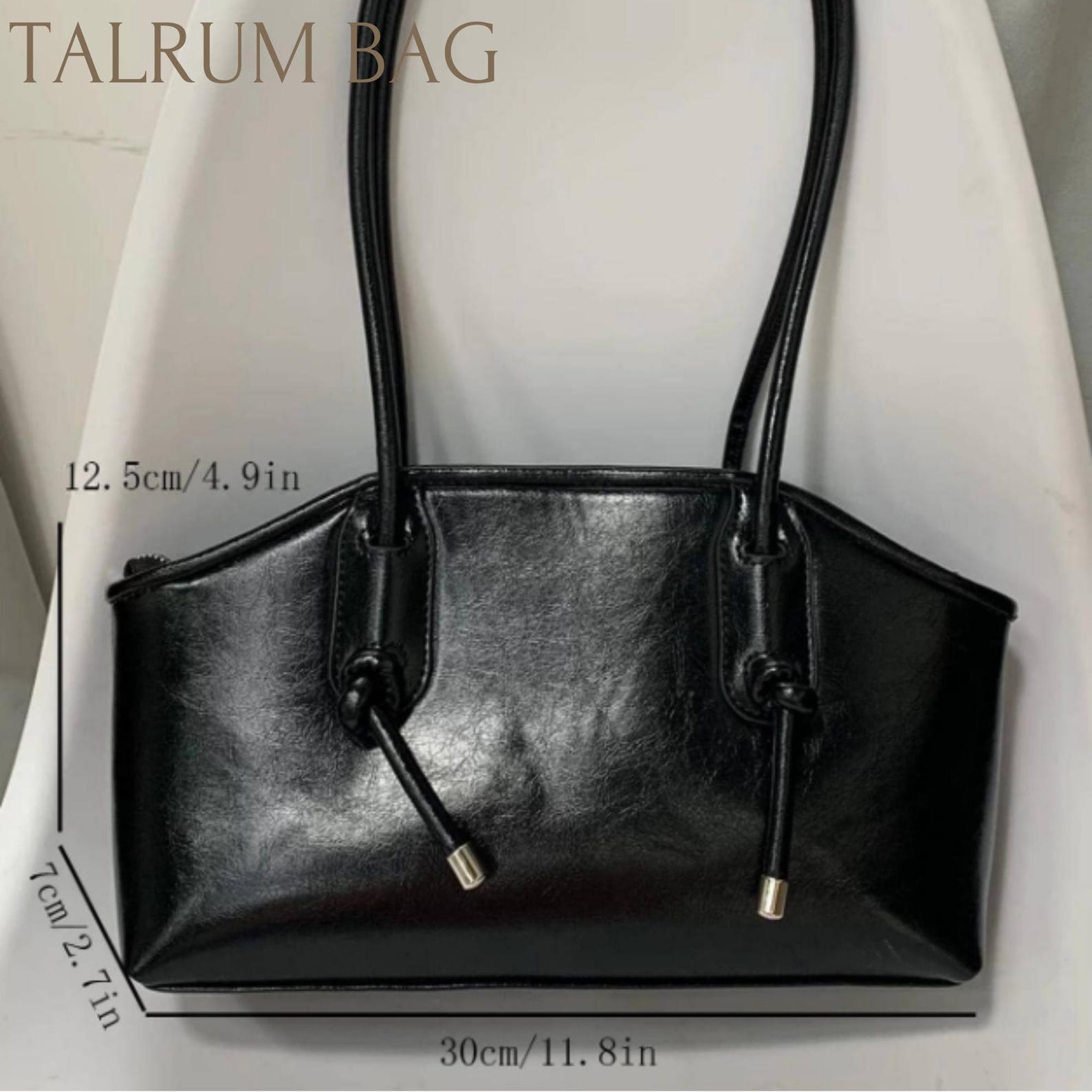 Shiny Bag Minimalist Black Shoulder Tote Bag With Knot Decor Elegant ...