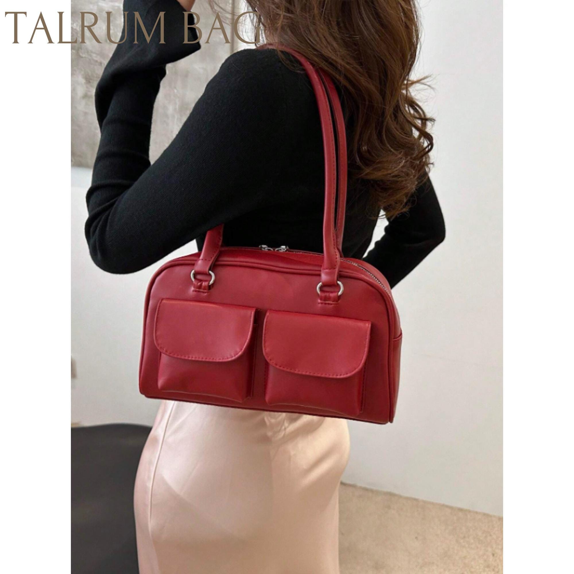 7 Color Options Minimalist Retro Zippered Shoulder Bag Double Handle ...