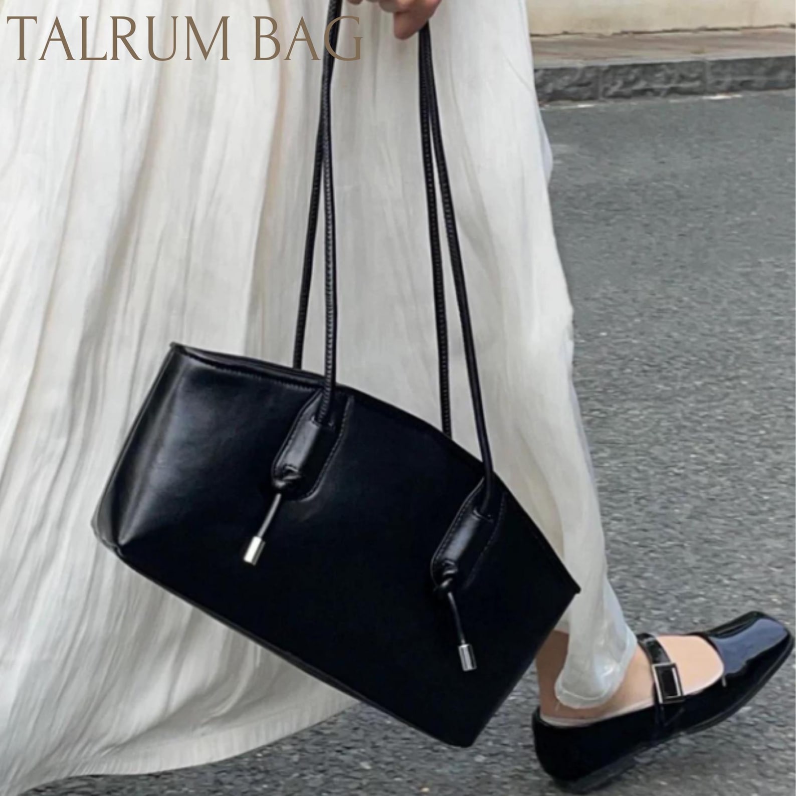 Shiny Bag Minimalist Black Shoulder Tote Bag With Knot Decor Elegant ...