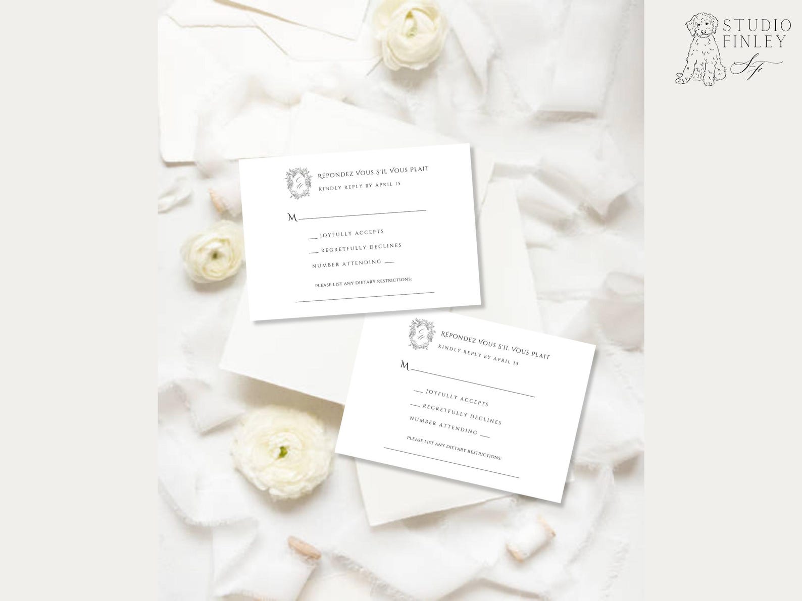 Wedding RSVP Card + Envelope Template, Classic, Elegant Crest ...