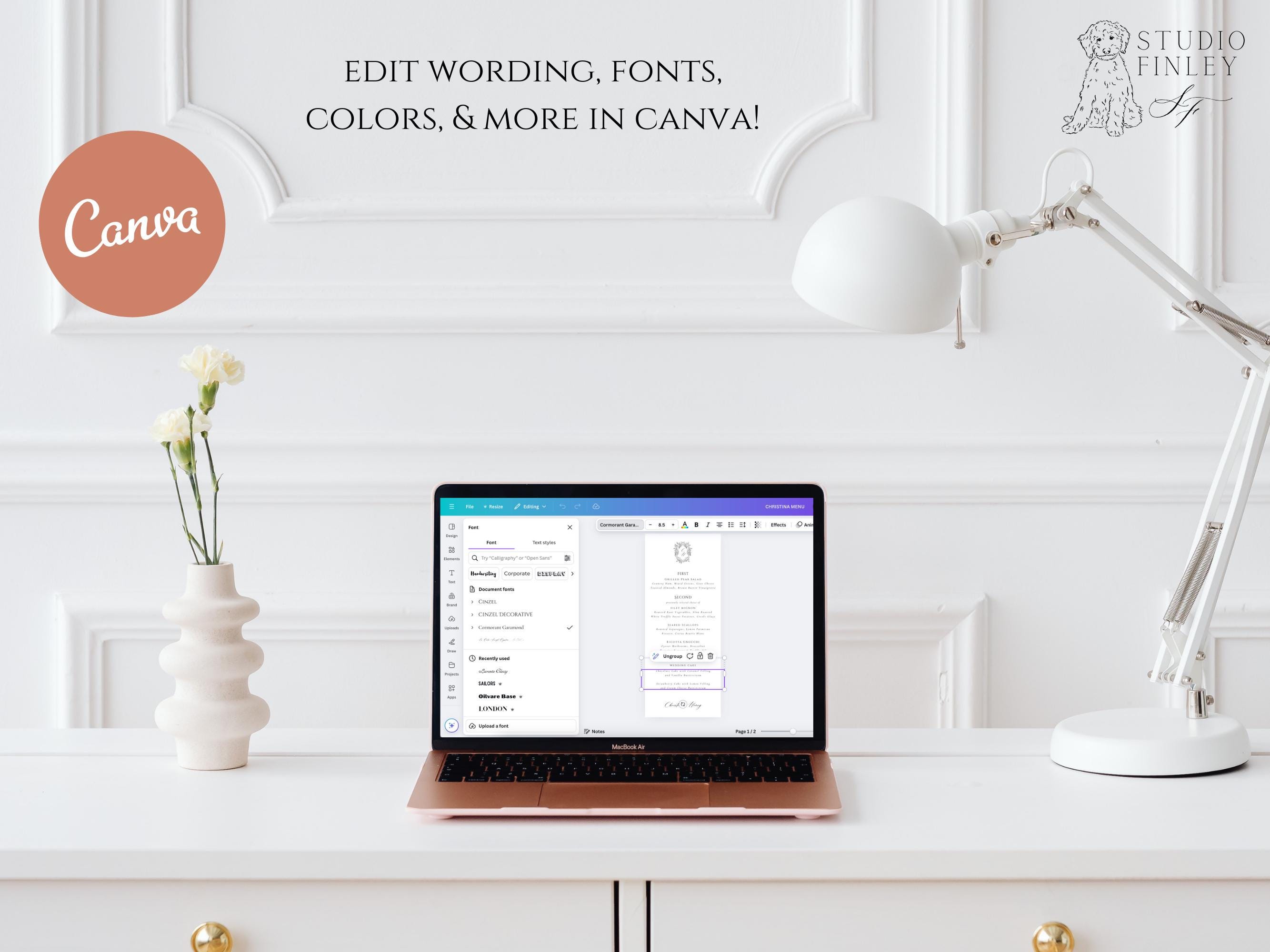 Wedding Program Card Template, Classic, Elegant Crest & Monogram ...