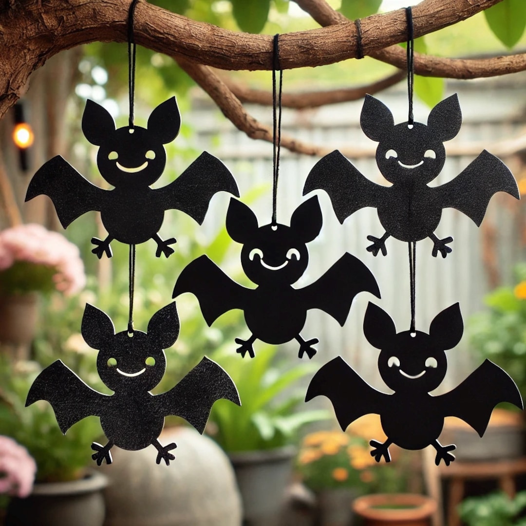 Set of 5 Hanging Smiling Bat Decorations - Halloween Garden Decor - Etsy