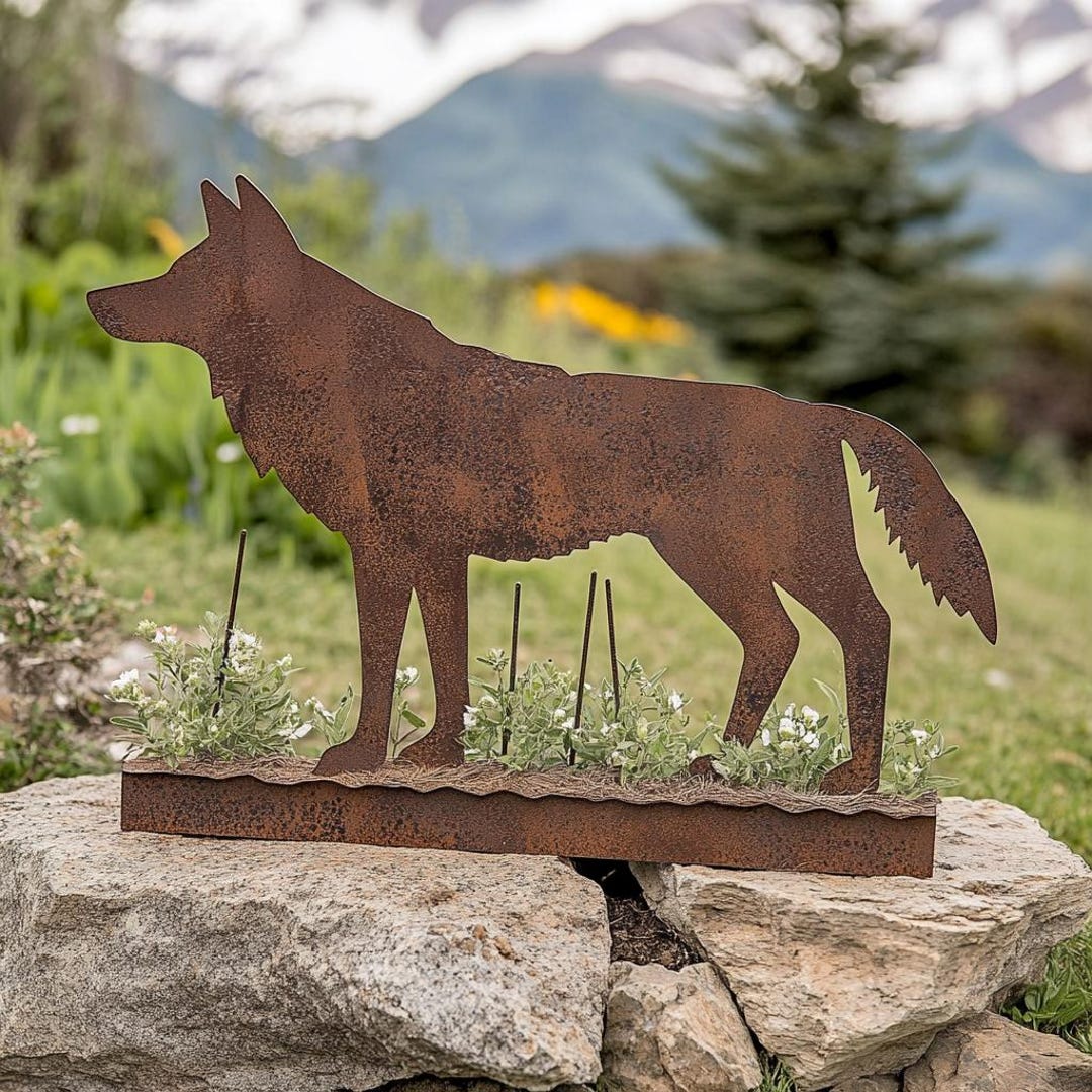 Wolf Garden Sculpture - Garden Stake - Etsy