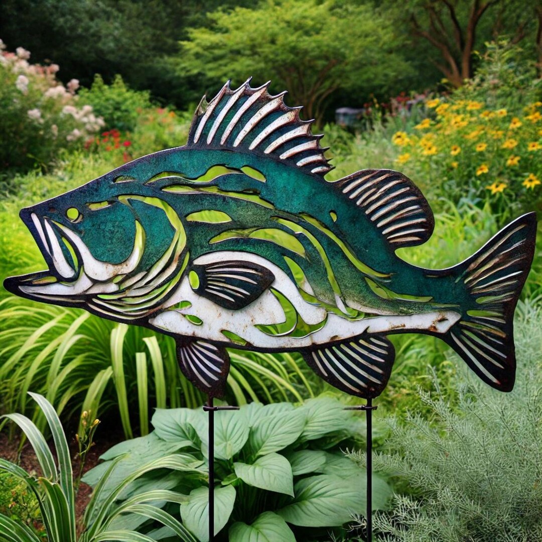 Green Bass Sculpture - Garden Stake - Etsy
