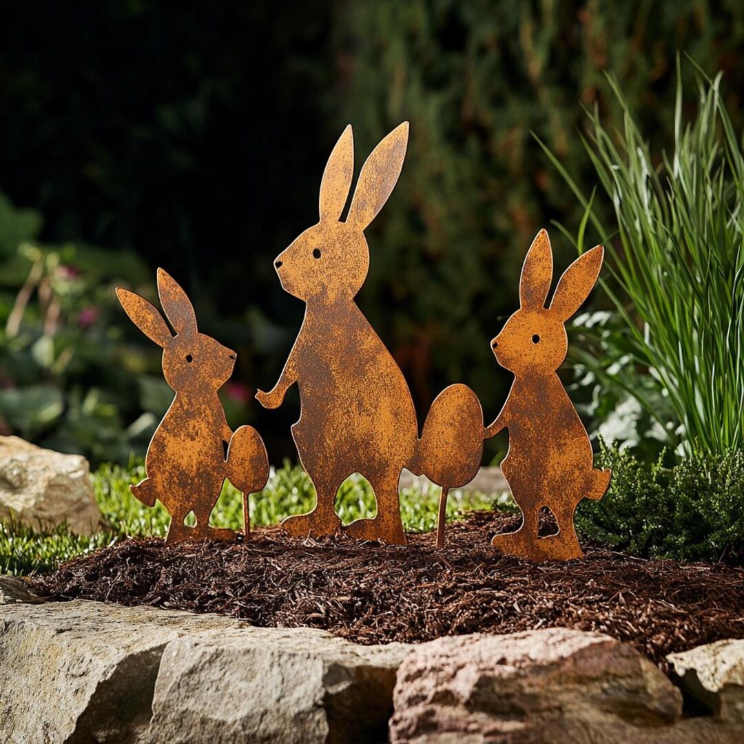 Rustic Bunny Family Garden Sculpture - Garden Decor - Etsy