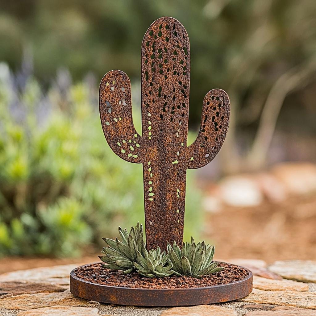 Rustic Cactus Sculpture - Garden Stake Decor - Etsy