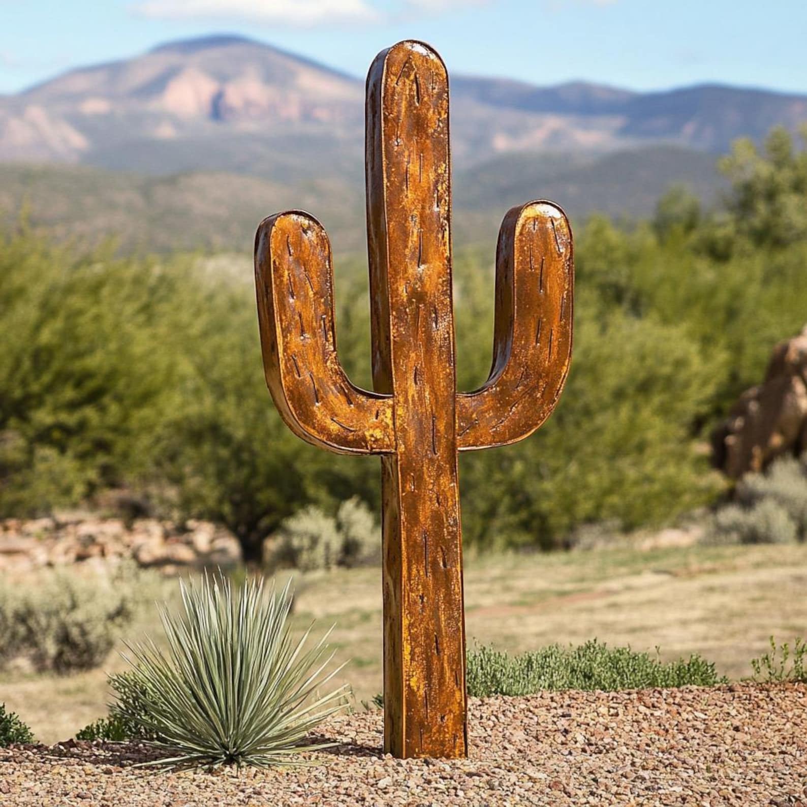 22" Distressed Metal Saguaro Cactus Sculpture - Garden Decor - Etsy