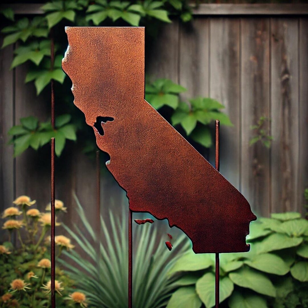California State Cutout Metal Sculpture in Vintage Rusted Finish ...
