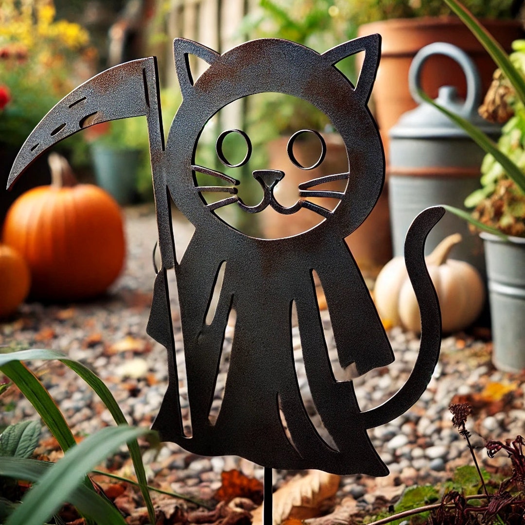 Cute Cat Reaper - Garden Stakes - Etsy