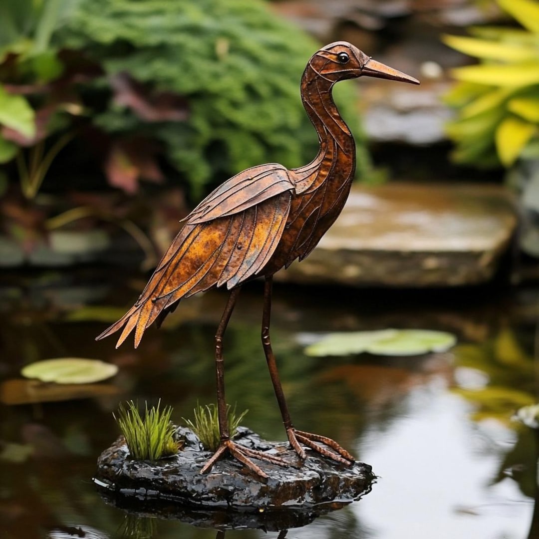 Rustic Metal Heron Garden Sculpture Garden Decor - Etsy