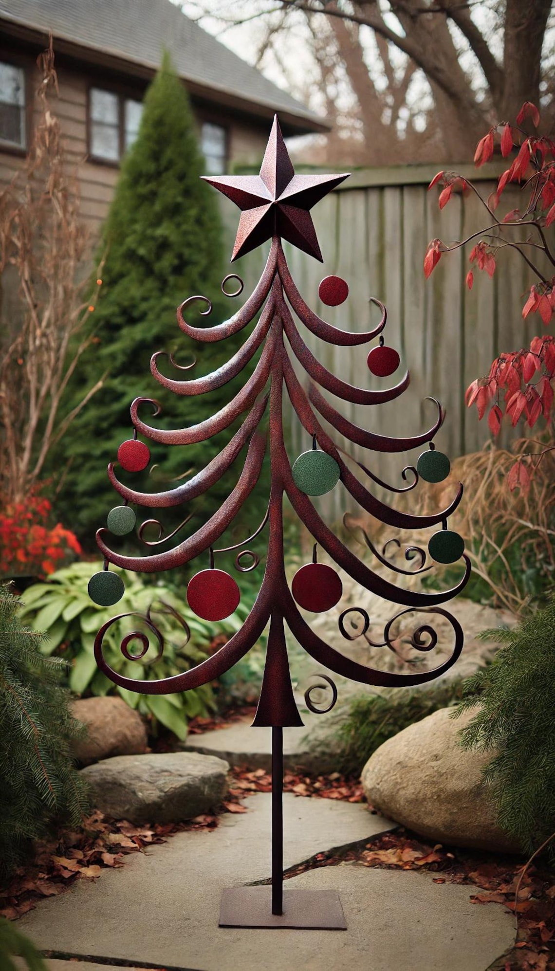 Festive Flat Sphere Christmas Tree Garden Stake - Garden Stake - Etsy
