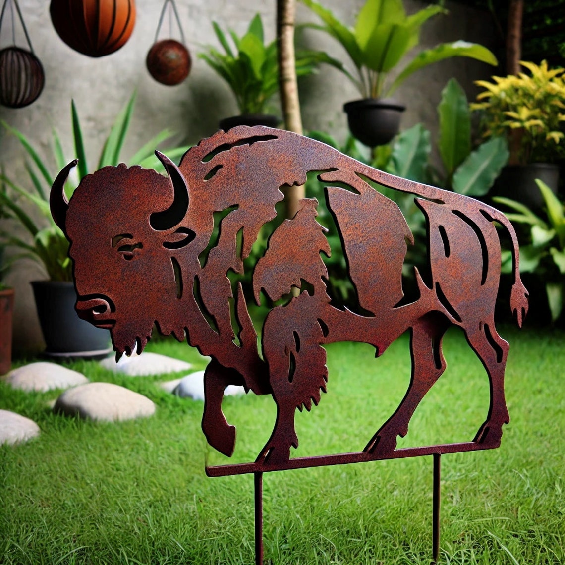 Rusted Metal American Buffalo Garden Decor - Garden Decor - Etsy