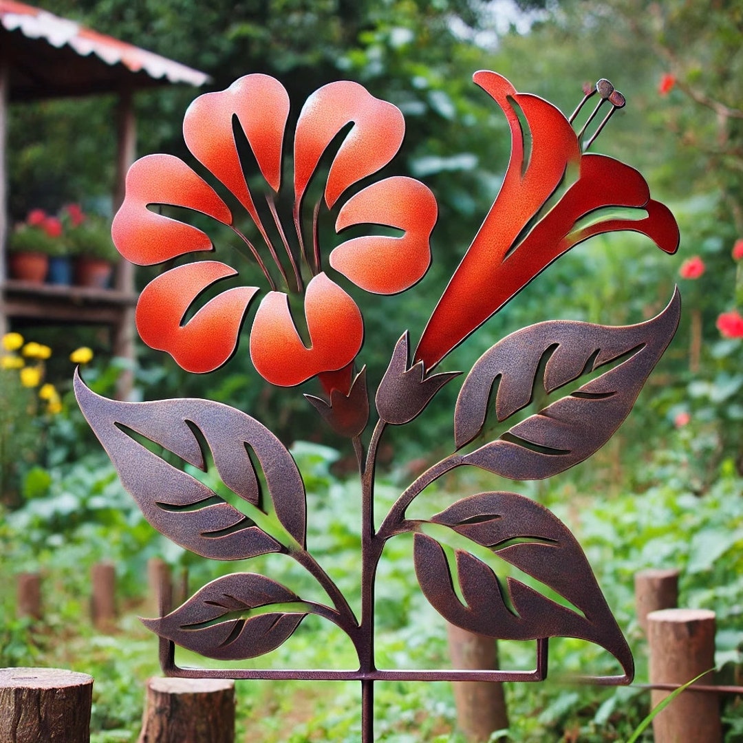 Handwelded Metal Trumpet Creeper - Garden Stake - Etsy