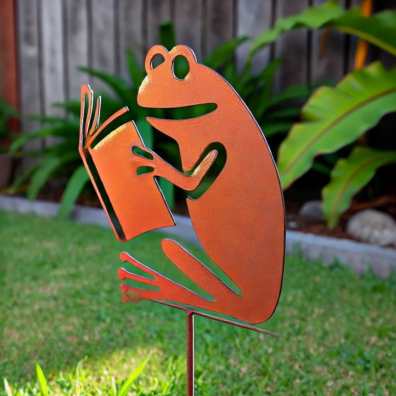 Rustic Reading Frog Garden Stake Garden Sign - Etsy