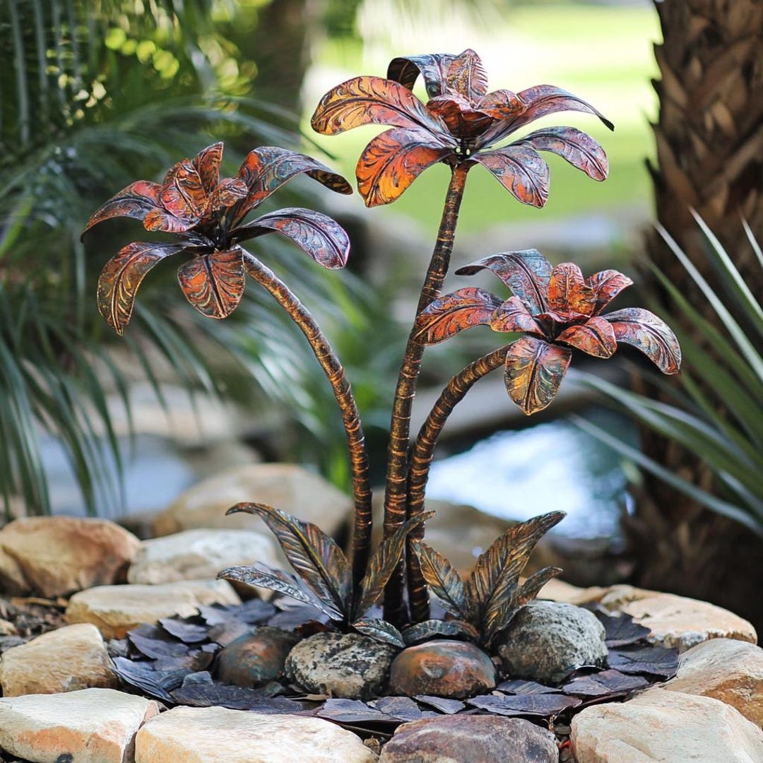 Rustic Metal Palm Tree Garden Sculpture - Garden Stake - Etsy