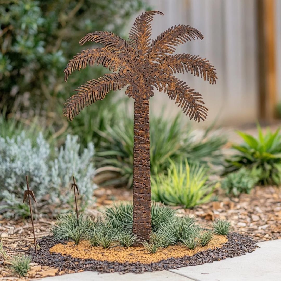 Coastal Oasis: Elegant Metal Palm Tree - Garden Stake Decor - Etsy