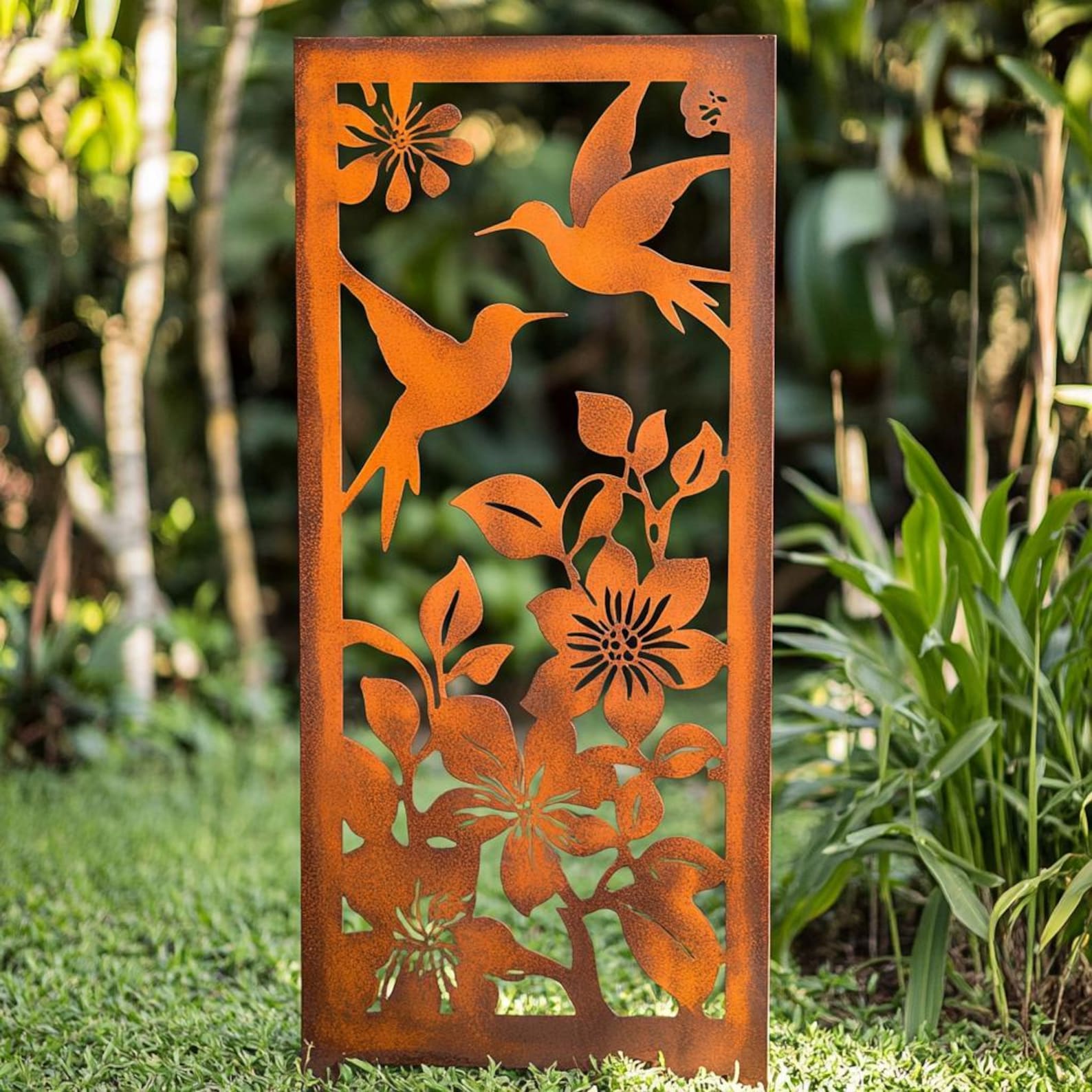 Rustic Hummingbirds and Floral Metal Garden Panel - Garden Decor - Etsy