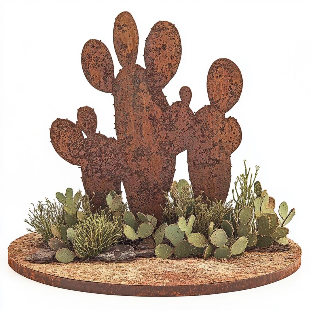 Rustic Cactus Group Sculpture - Garden Stake Decor - Etsy