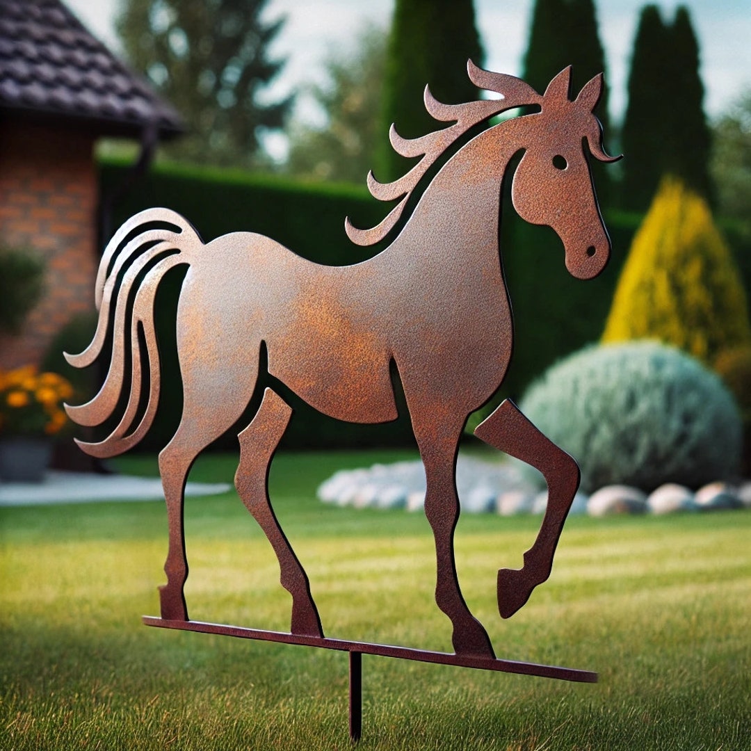 Vintage Steed Metal Garden Art - Garden Stakes - Etsy
