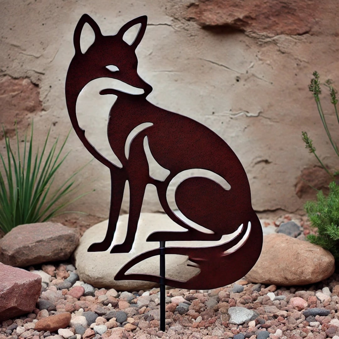 Sitting Sentinel Red Fox - Garden Stake - Etsy