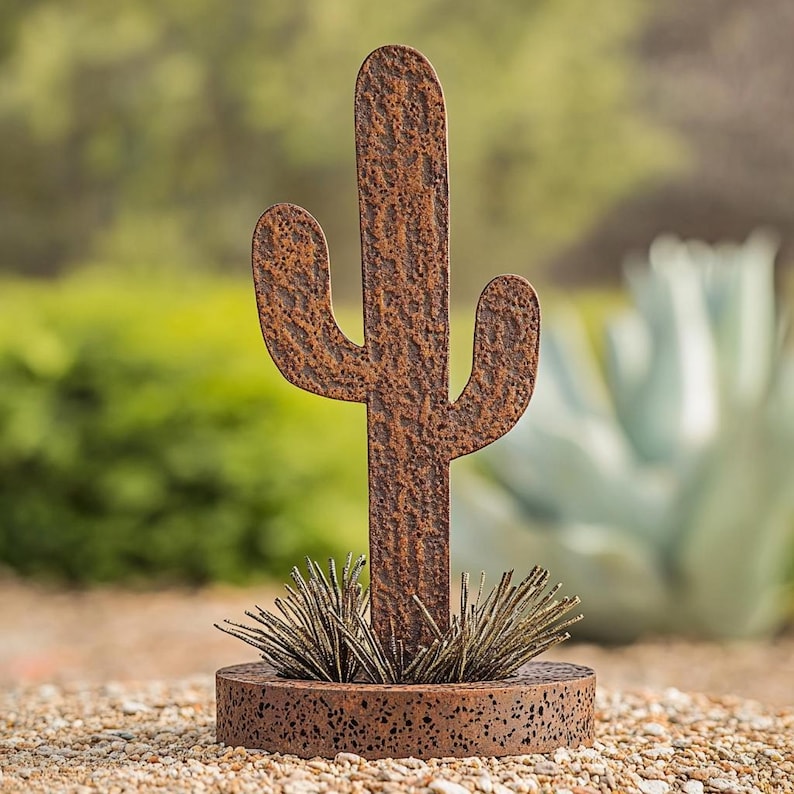 Rustic Cactus Sculpture Garden Stake Decor - Etsy