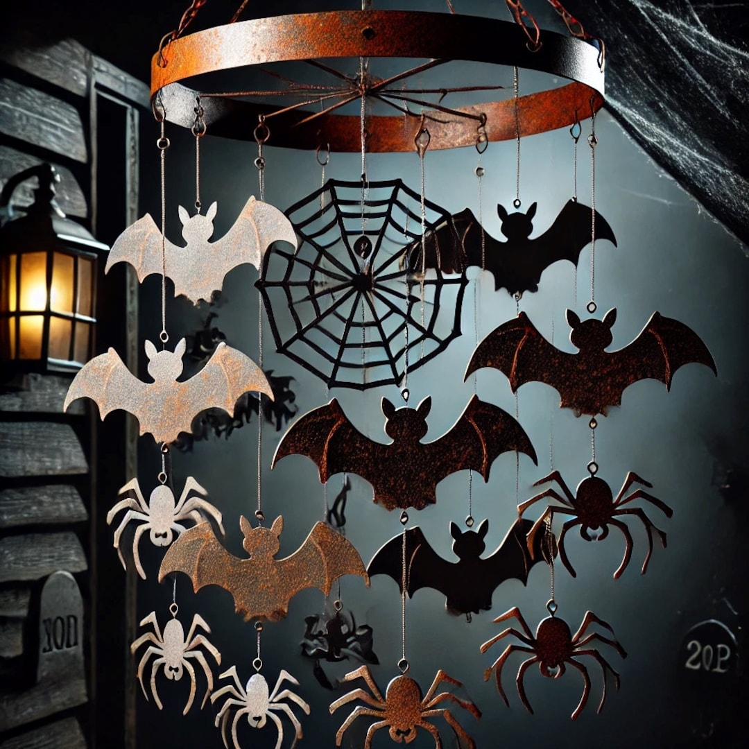 Bat and Spider Mobile Wind Chime - Spooky Halloween Metal Decor - Etsy