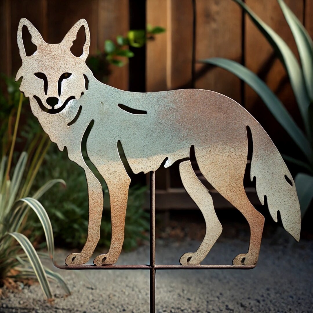 Rustic Coyote Garden Stake - Garden Stake - Etsy